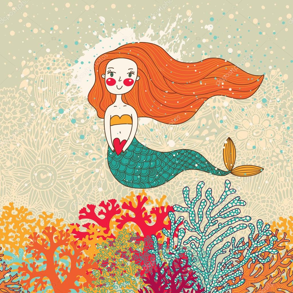 Cute card with mermaid in love. ⬇ Vector Image by © smilewithjul ...
