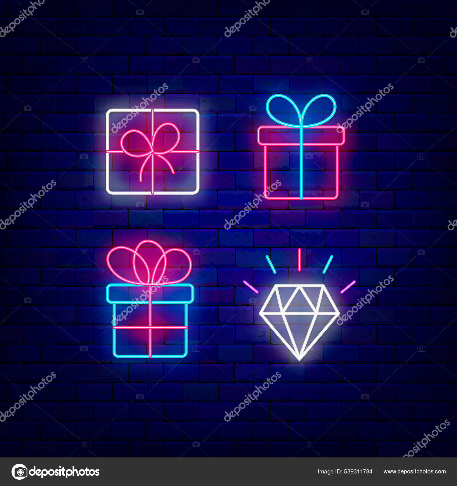 Gift Boxes Neon Icon Collection Shiny Diamond Present Surprise Concept ...