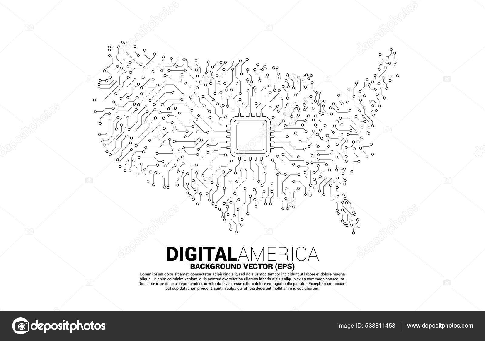 Vector United States Map Circuit Board Dot Connect Chip Concept Stock ...