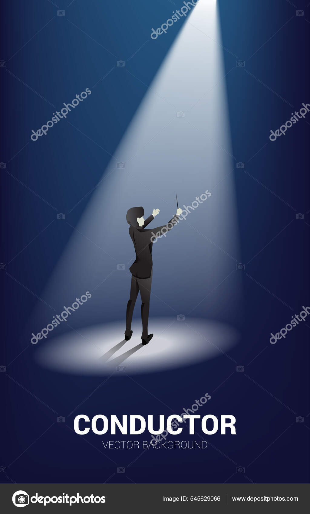 Vector Silhouette Conductor Spot Light Concept Background Classic Music ...