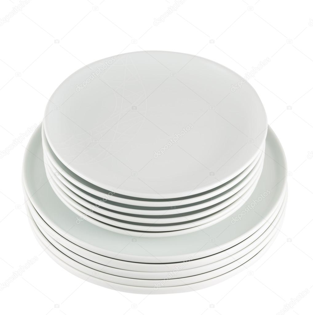 Pile of clean white dish plates isolated — Stock Photo © exopixel #27446849