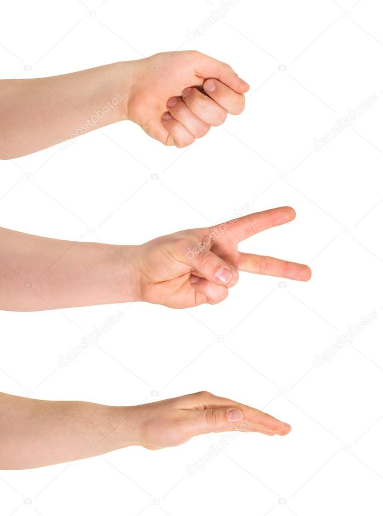 Rock paper scissors hand gesture isolated Stock Photo by ©exopixel 27446901