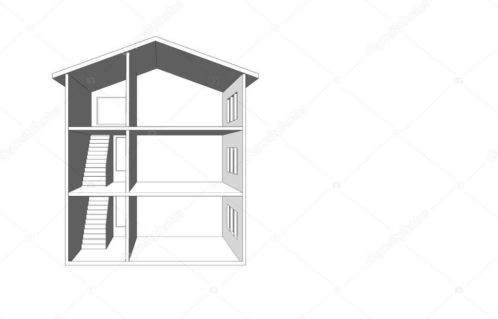 Disegno di una casa vuota con una scala nella sezione a colori — Foto ...