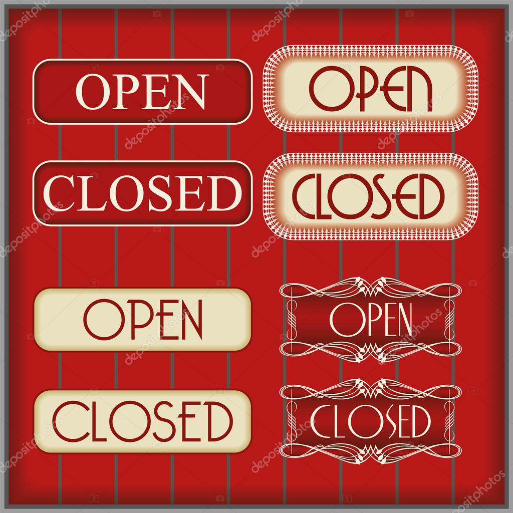 Elegant open and closed signs on dark brown background Stock Vector ...