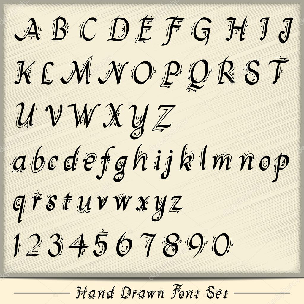 Download - Hand drawn custom font set in black with guides isolated on ...