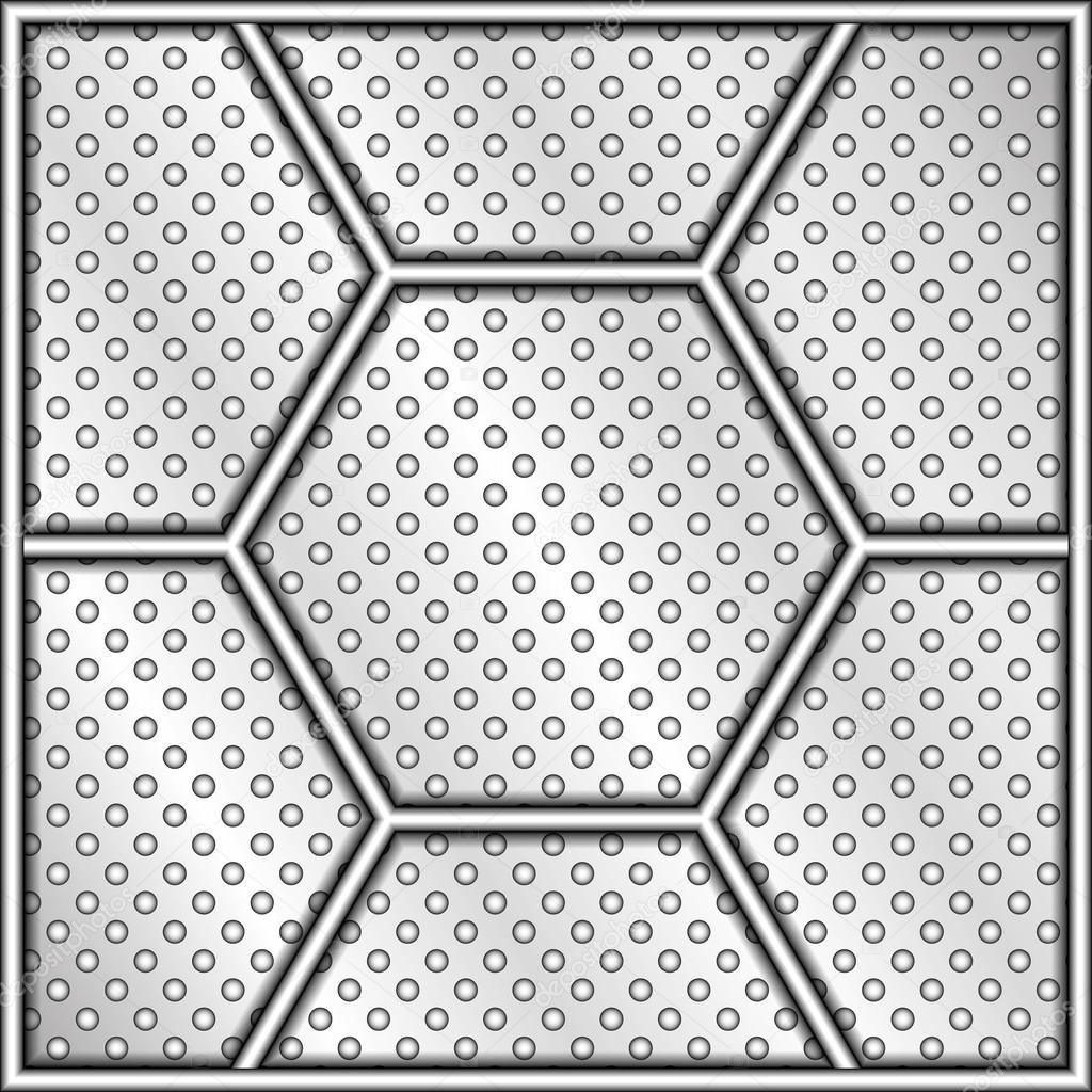 Perforated vector steel plate with hexagon elements and a shiny metal ...