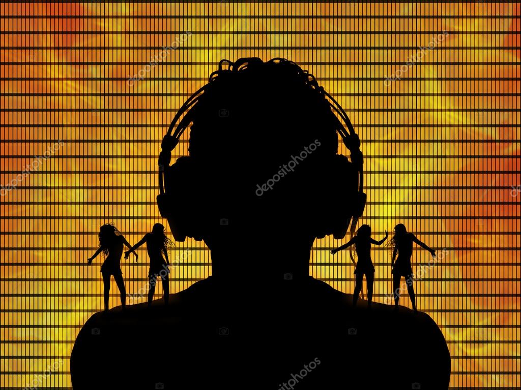 Dj with go go dancers on a fire background Stock Photo by ...