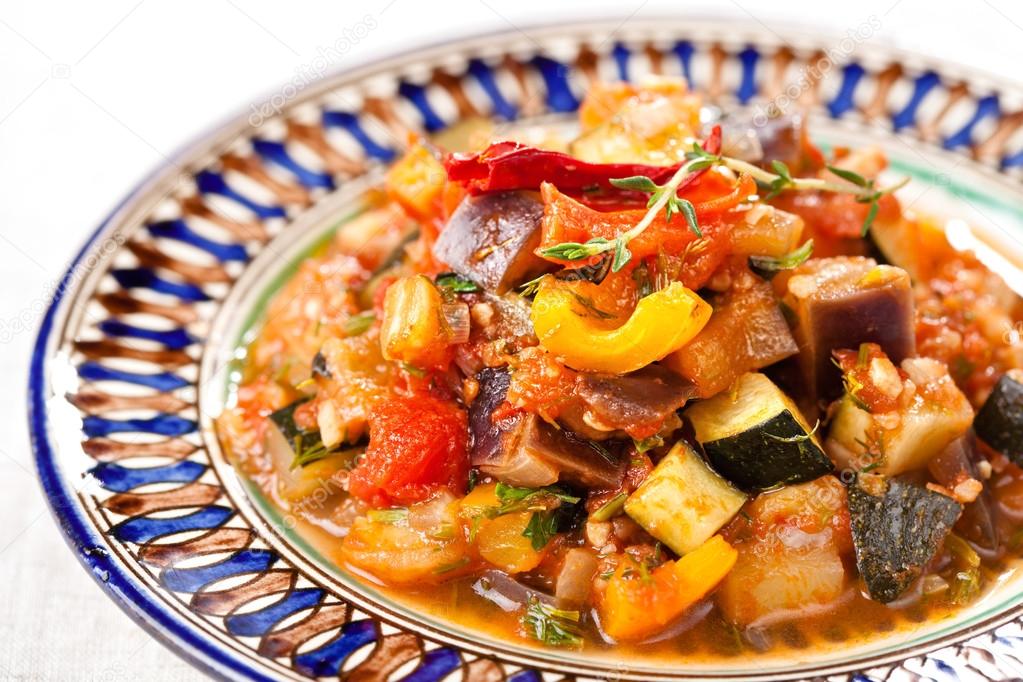 Traditional vegetable ratatouille on white background Stock Photo by ...