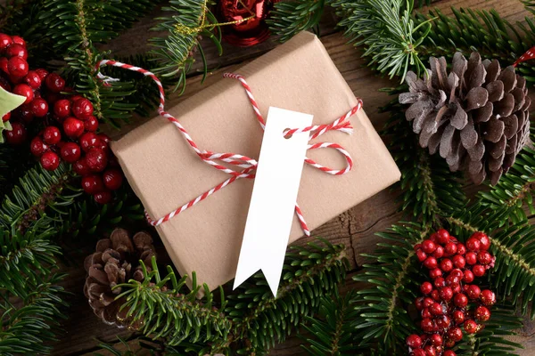 Christmas rectangle strip gift tag mockup with present box, product ...