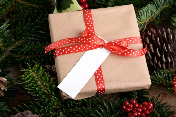 Christmas rectangle strip gift tag mockup with present box, product ...