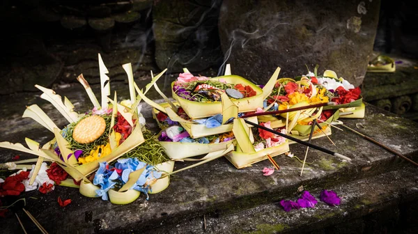 Traditional Balinese baskets with offerings for the spirits, Bali ...
