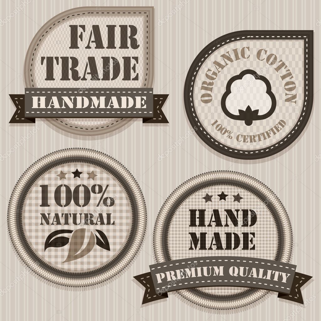 Handmade, fair trade and organic clothing labels. — Stock Vector ...