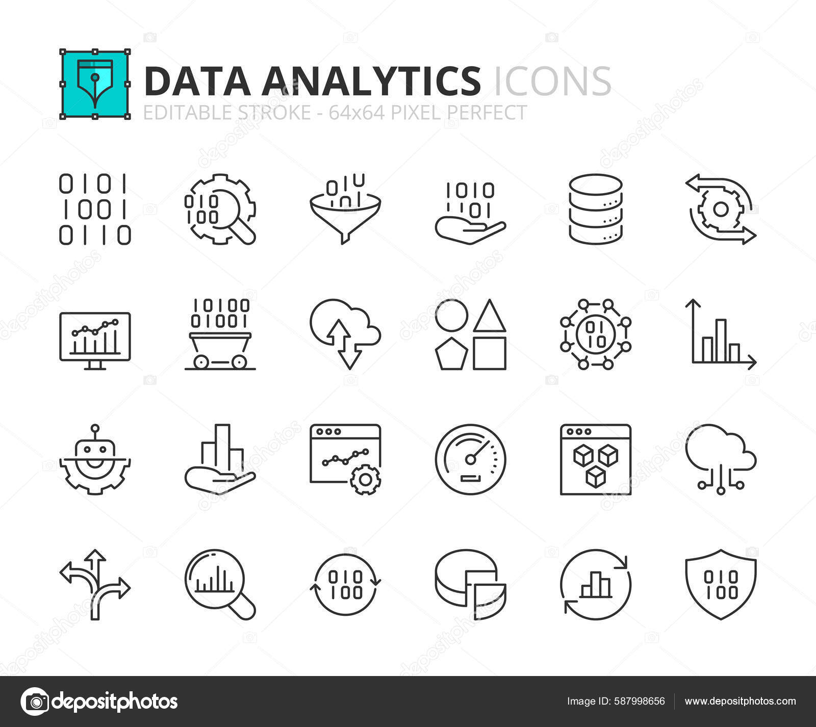 Line Icons Data Analytics Contains Icons Mining Processing Monitoring ...