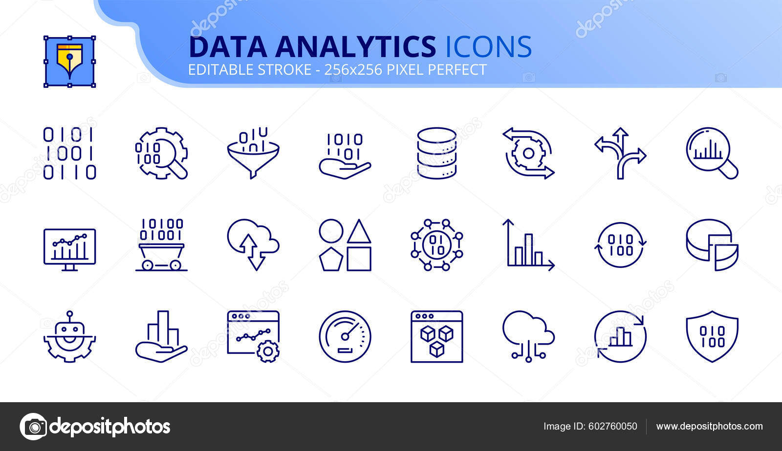 Line Icons Data Analytics Contains Icons Mining Processing Monitoring ...