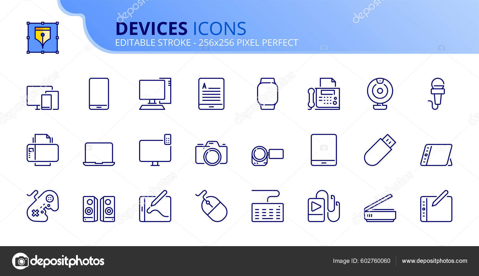 Line Icons Devices Contains Icons Mobile Tablet Ereader Smart Watch ...