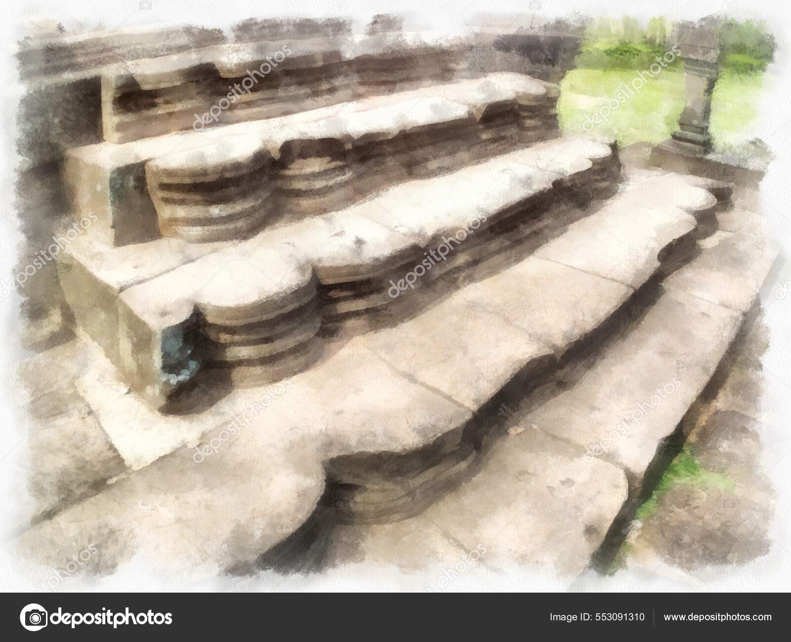 Ancient Stone Castle Ancient Pattern Art Thailand Watercolor Style ...