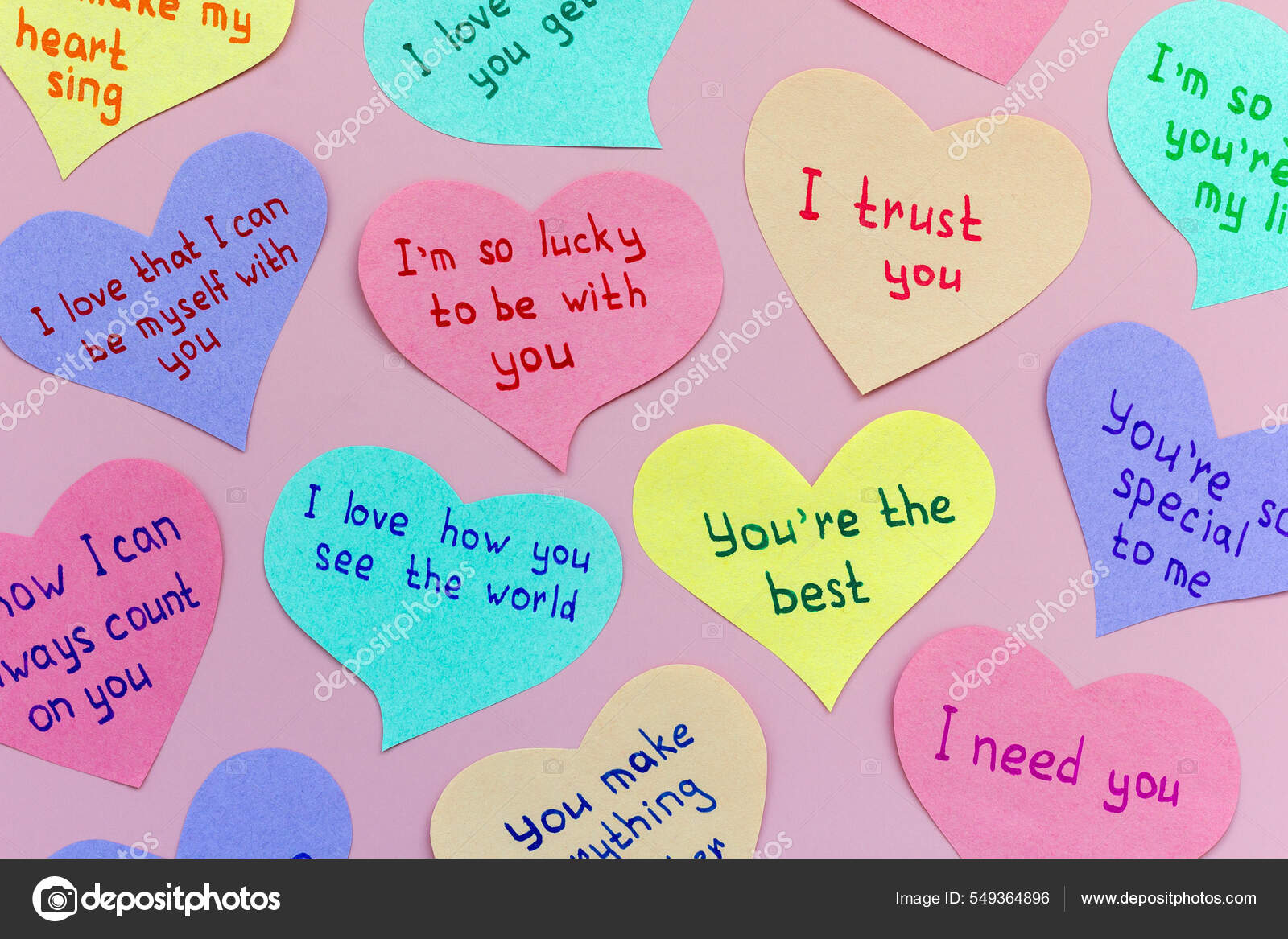 Affirmations Woman Paper Form Hearts Nice Phrases Man Concept Love ...