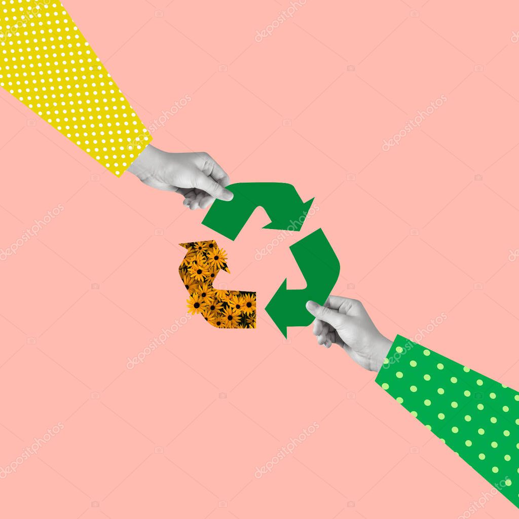 collage de arte contemporáneo de mano humana sosteniendo flechas ...