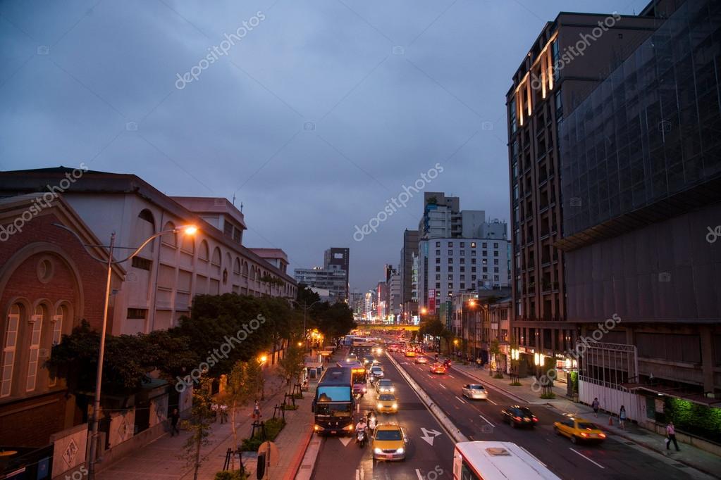 Nanjing West Road, Datong District, Taipei, Taiwan night — Stock Photo ...