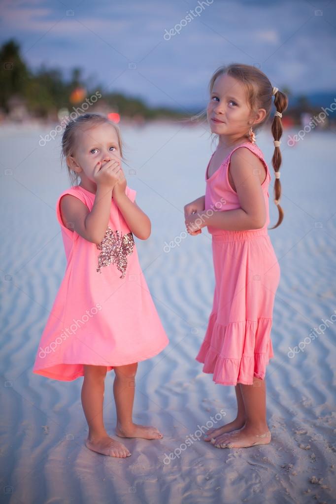 Two little girls at tropical beach in Philippines Stock Photo by ©d ...