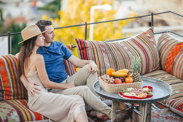 Happy young couple on a date on the rooftop in Turkey - Stock Image ...