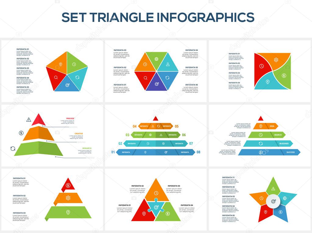 Establecer tri ngulo con 4, 5, 6, 8elements, plantilla de infograf a para web, negocio ...