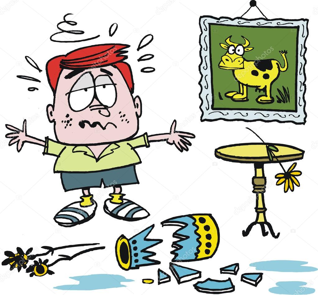 Vector cartoon of boy accidentally breaking vase — Stock Vector ...