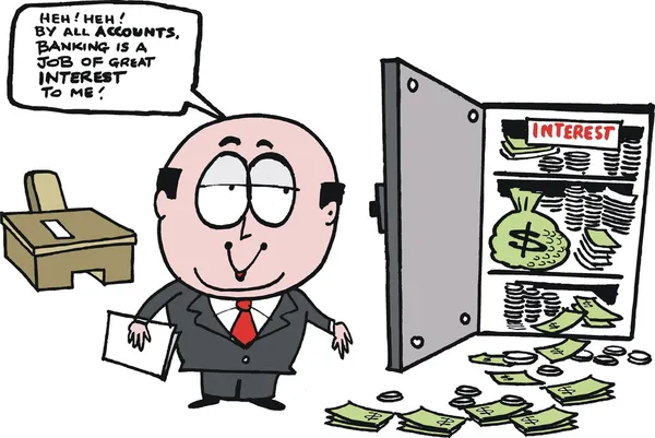 Vector cartoon of bank manager with safe full of money - Stock Image ...