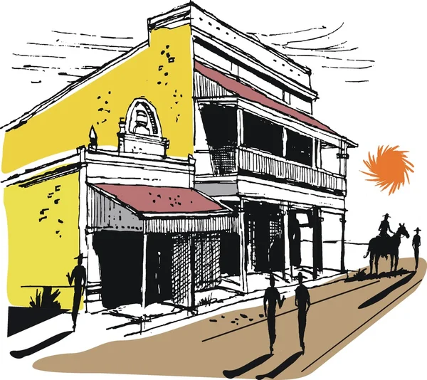 Vector illustration of outback railway station in Australia. — Stock ...