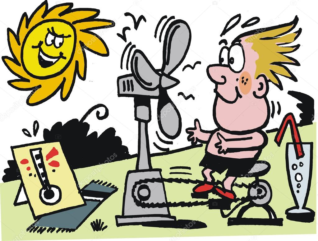 dibujos animados Vector del muchacho con el ventilador en la ola de ...