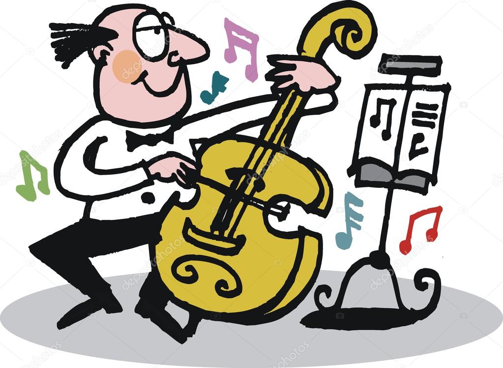 dibujos animados de vector de sonriente Músico tocando cello — Archivo ...