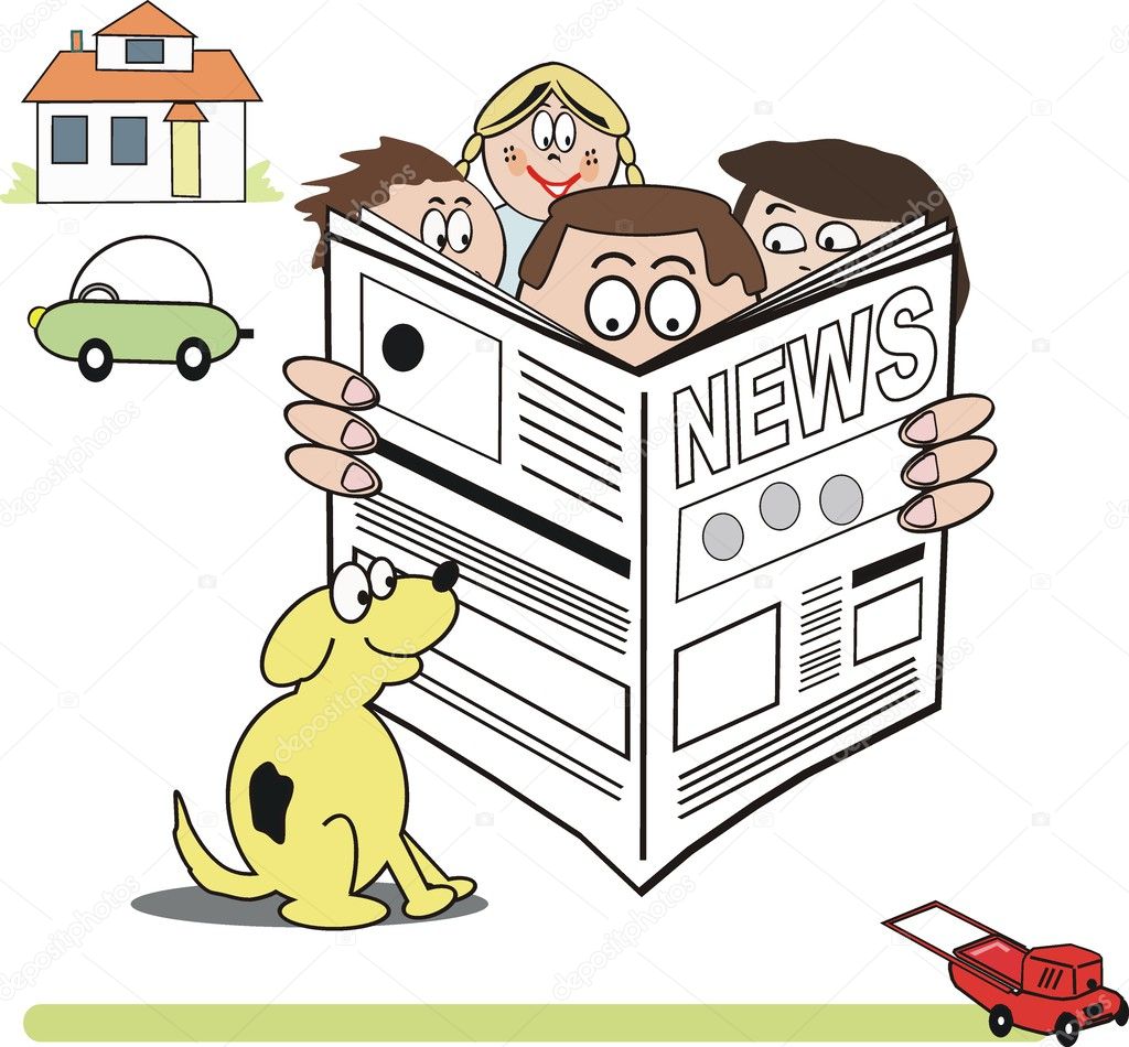 Caricatura vectorial del periódico de lectura de grupo familiar ...