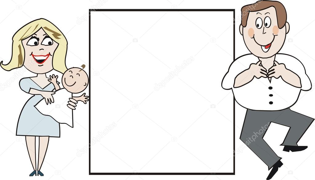 Cartoon showing proud mother with baby and excited father Stock Vector ...