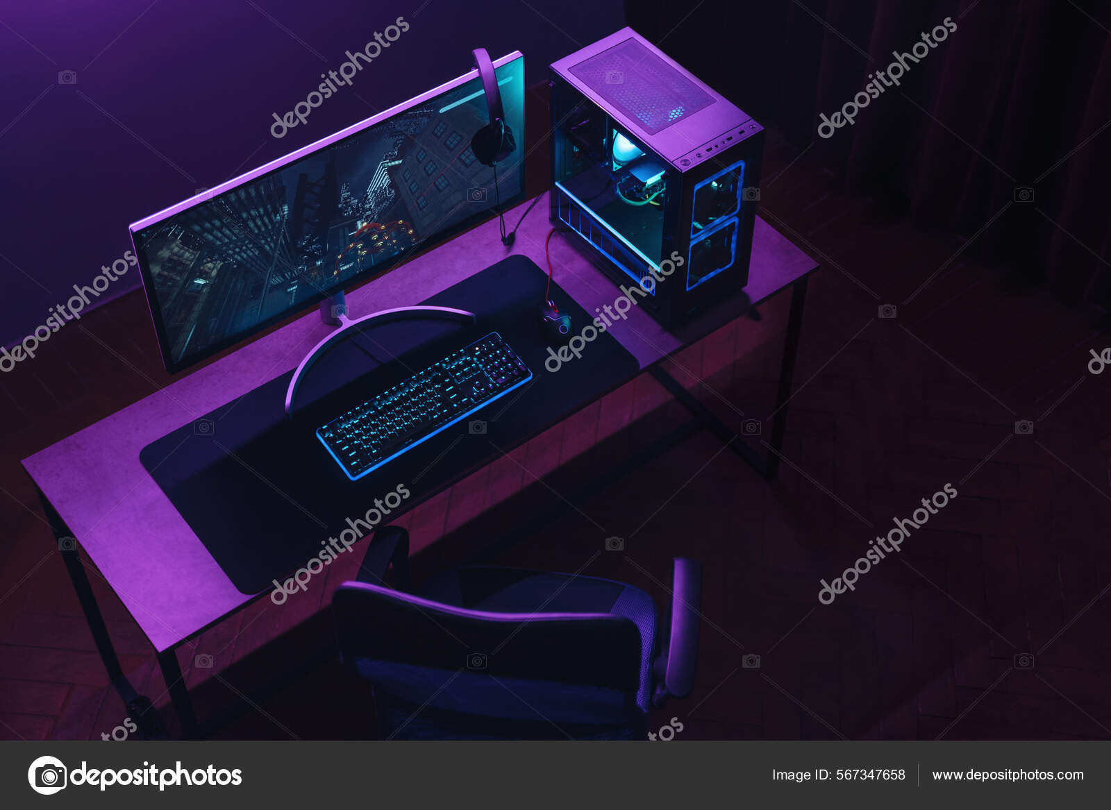 Pro gamers empty workspace in neon lights — Stock Photo © iwatchwater ...