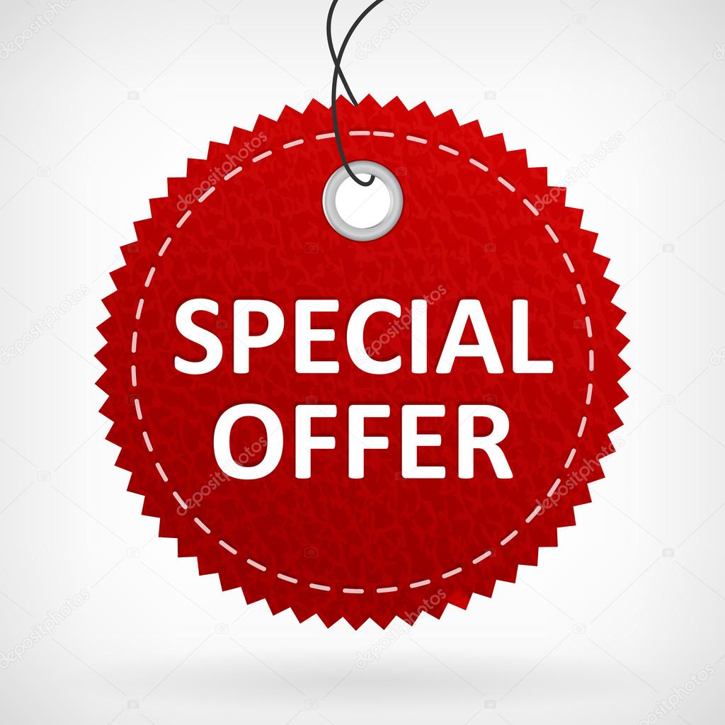 Red leather special offer label — Stock Vector © sputanski #27299421