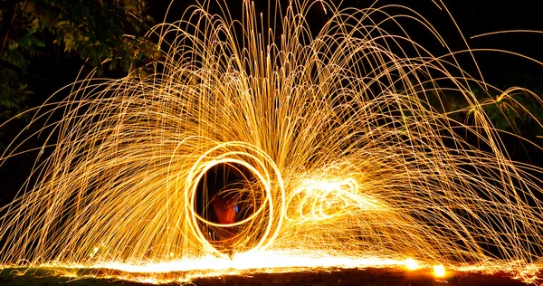 Fire dancing show amazing at night - Stock Image - Everypixel