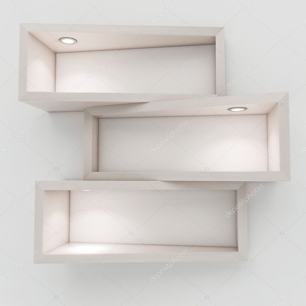 3d white shelf with lights — Stock Photo © CorDesign #25185823