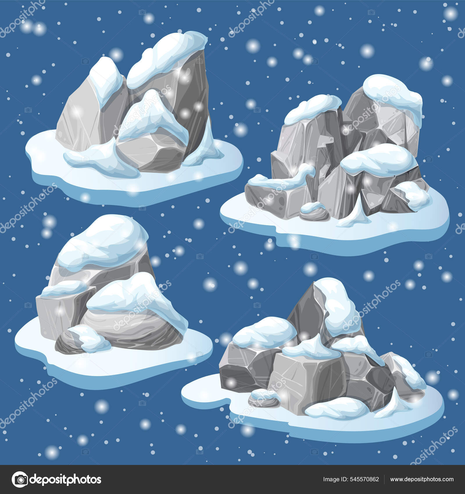 Gray stones or rocks in snow. pile of rubble and debris of the mountain ...