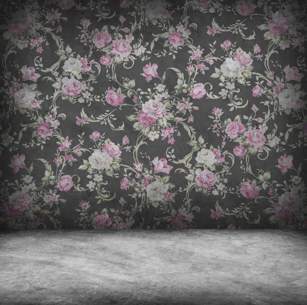 Concrete wall and floor texture with rose wallpaper , Grunge des ...