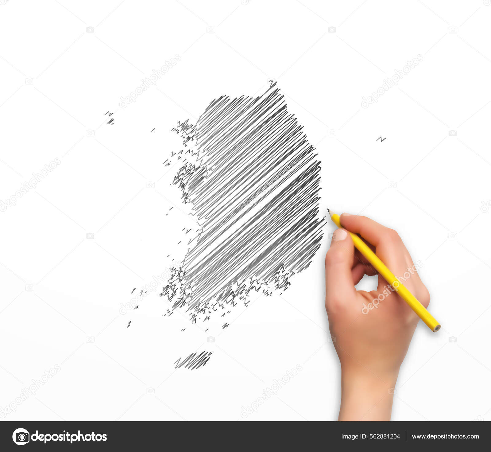 Mano Con Lápiz Dibujar Mapa Corea Del Sur Formato Vectorial Vector de ...