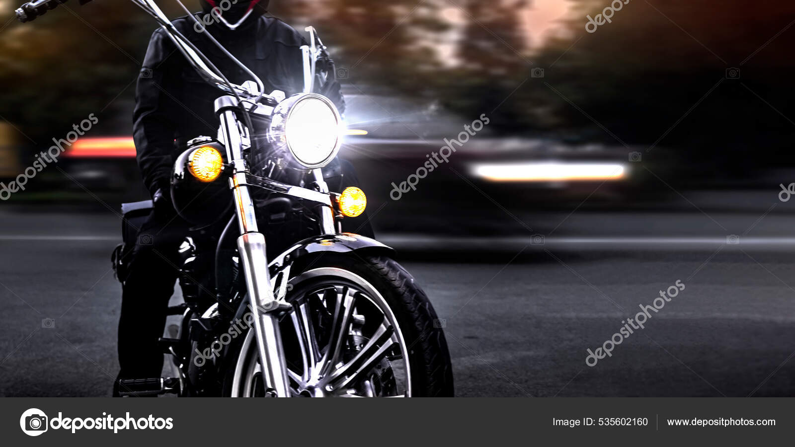 Man Biker Motorcycle Evening City Street Close Night Motorcyclist ...