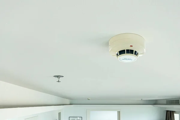 smoke detector and fire sprinkler on ceiling, fire alarming system and ...