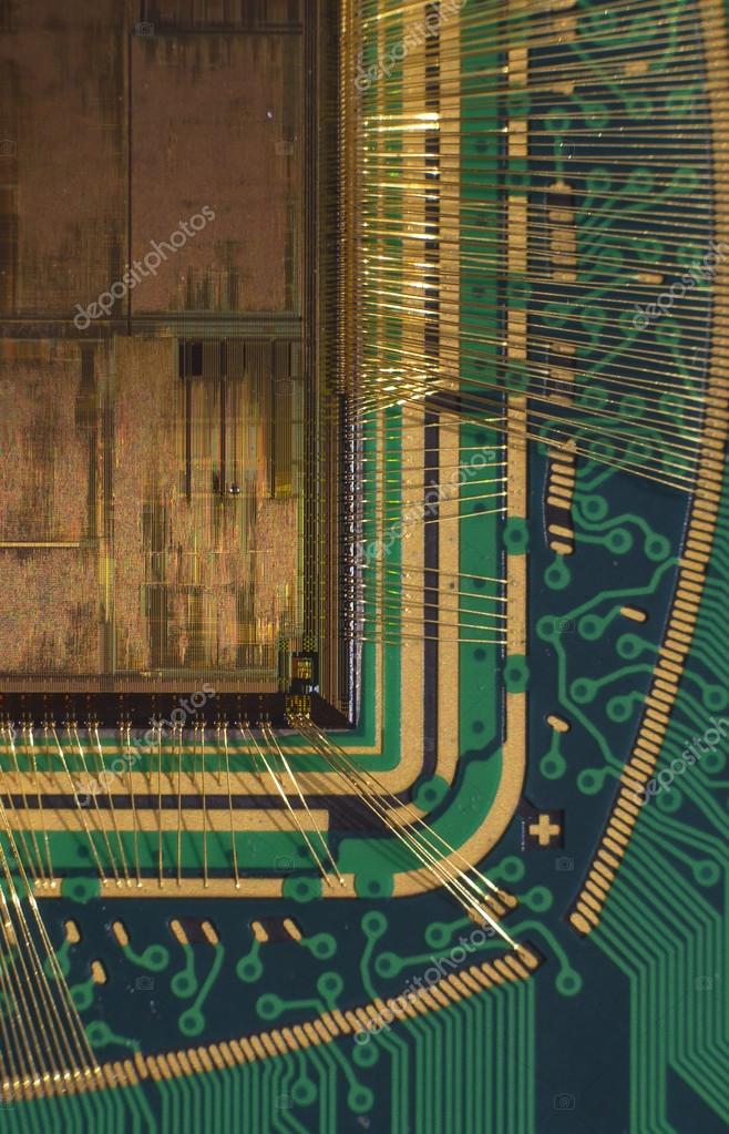 Oblea de silicio con circuito electrónico impreso en comparación con un ...