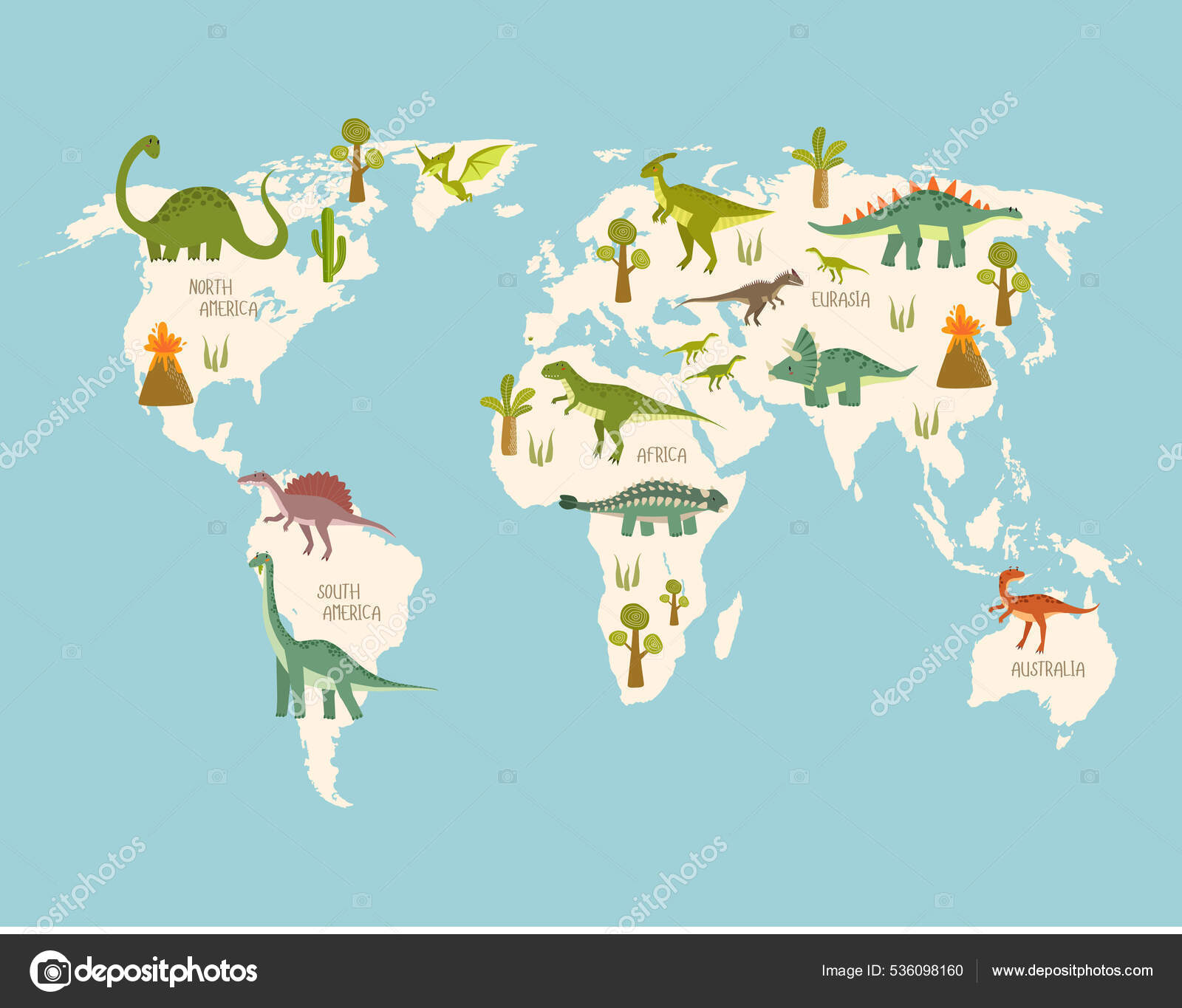 Print World Map Dinosaurs Dino World Map Cartoon Dinosaurs Stock Vector ...