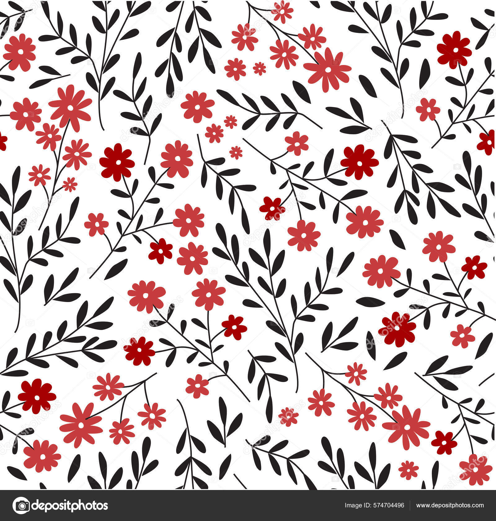 Print Seamless Botanical Background Delicate Red Wildflowers Field Plants Vector Stock Vector by ...