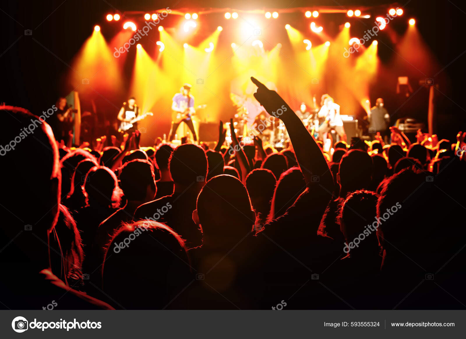 Man Raised Hands Music Concert Crowd Stage Light Concert Hall — Stock ...