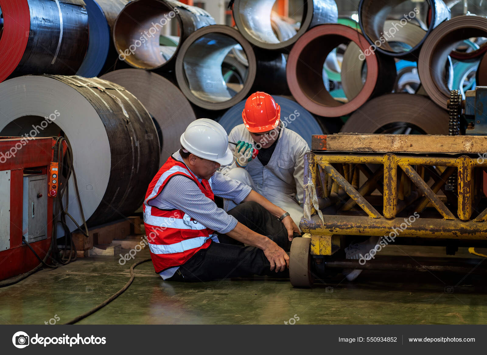 Engineer Foreman Workers Inspect Production Line Metal Fabrication ...