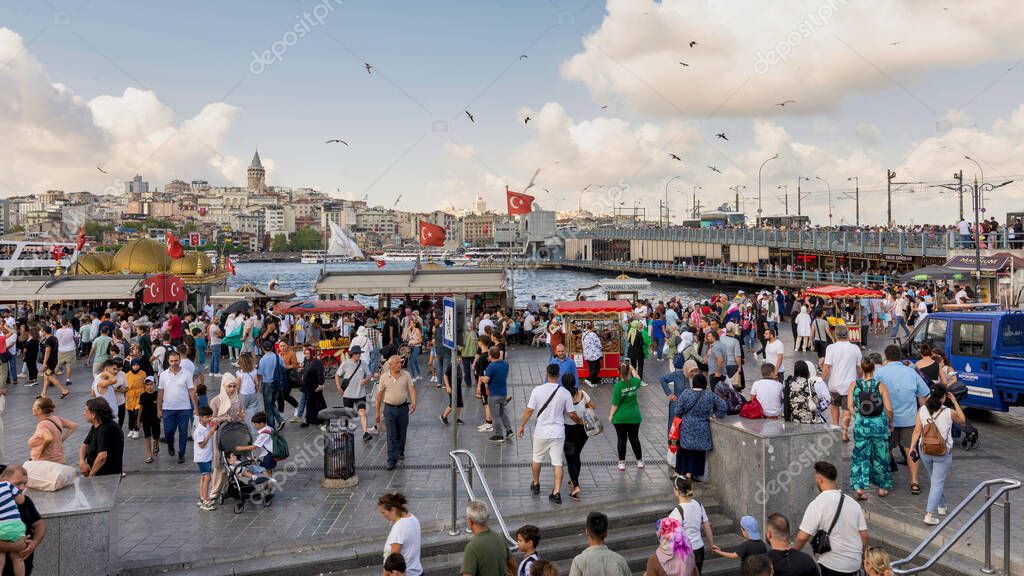 Istanbul, Turkey - August 30, 2022: Crowds of local citizens at Eminonu ...