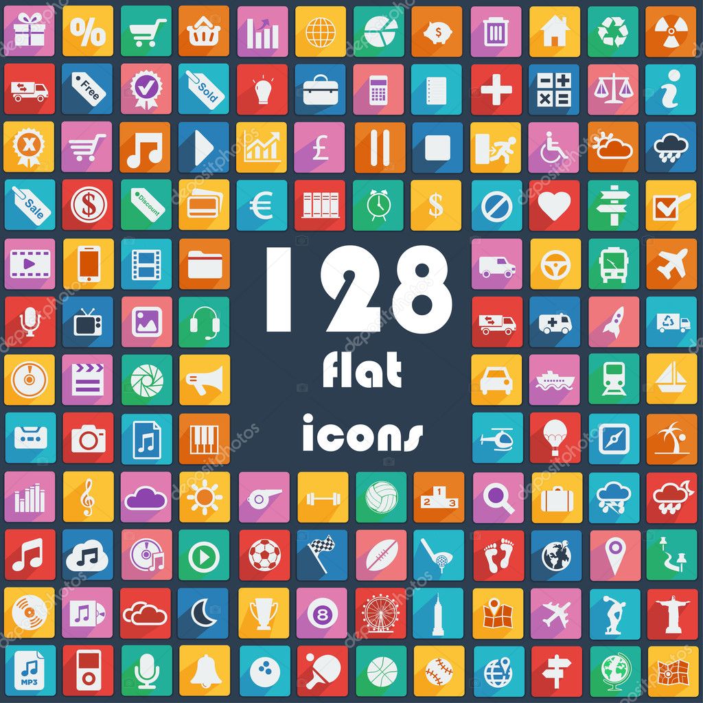 Big collection of flat icons - Transport, Communication, Sport ...