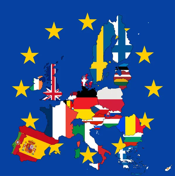 Państwa Członkowskie Unii Europejskiej, flaga mapę — Grafika wektorowa ...